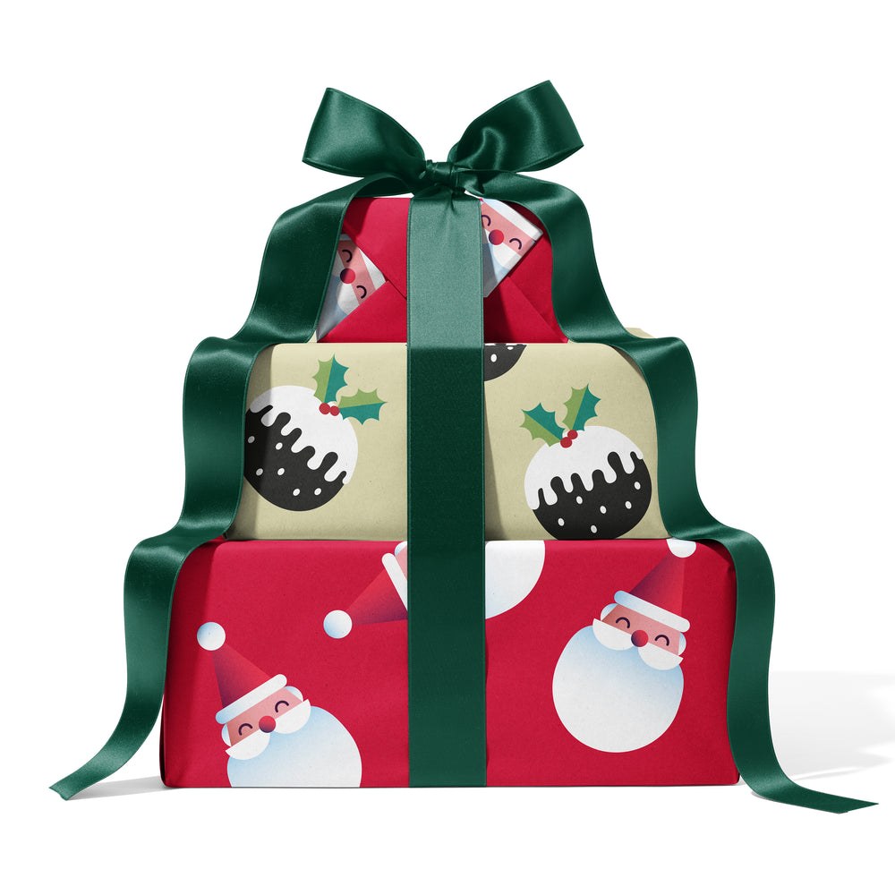 6 Rolls of Santa and Puddings Christmas Wrapping Paper (Each Roll 3M x