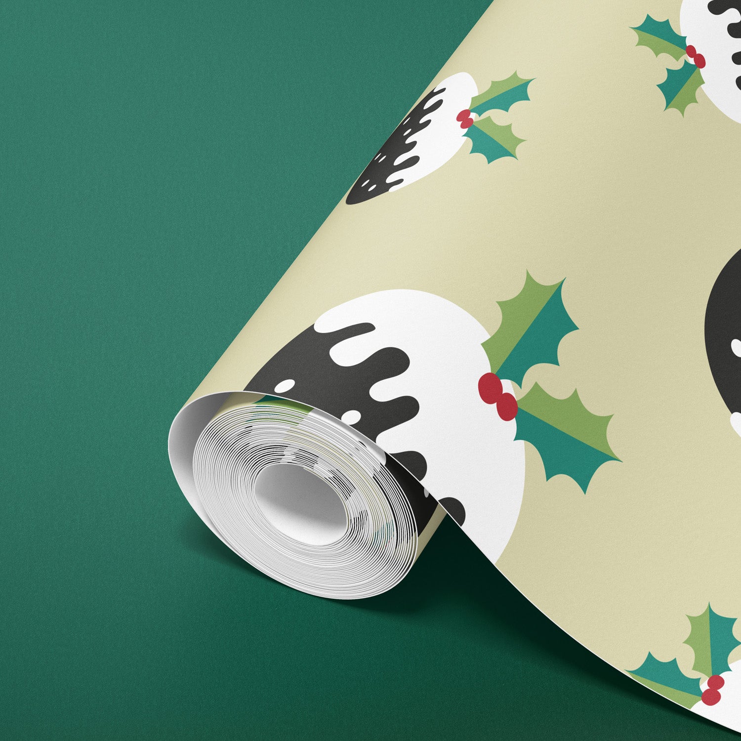 Jumbo Counter Roll Wrapping Paper 80gsm Christmas Puddings (50Mx50CM)